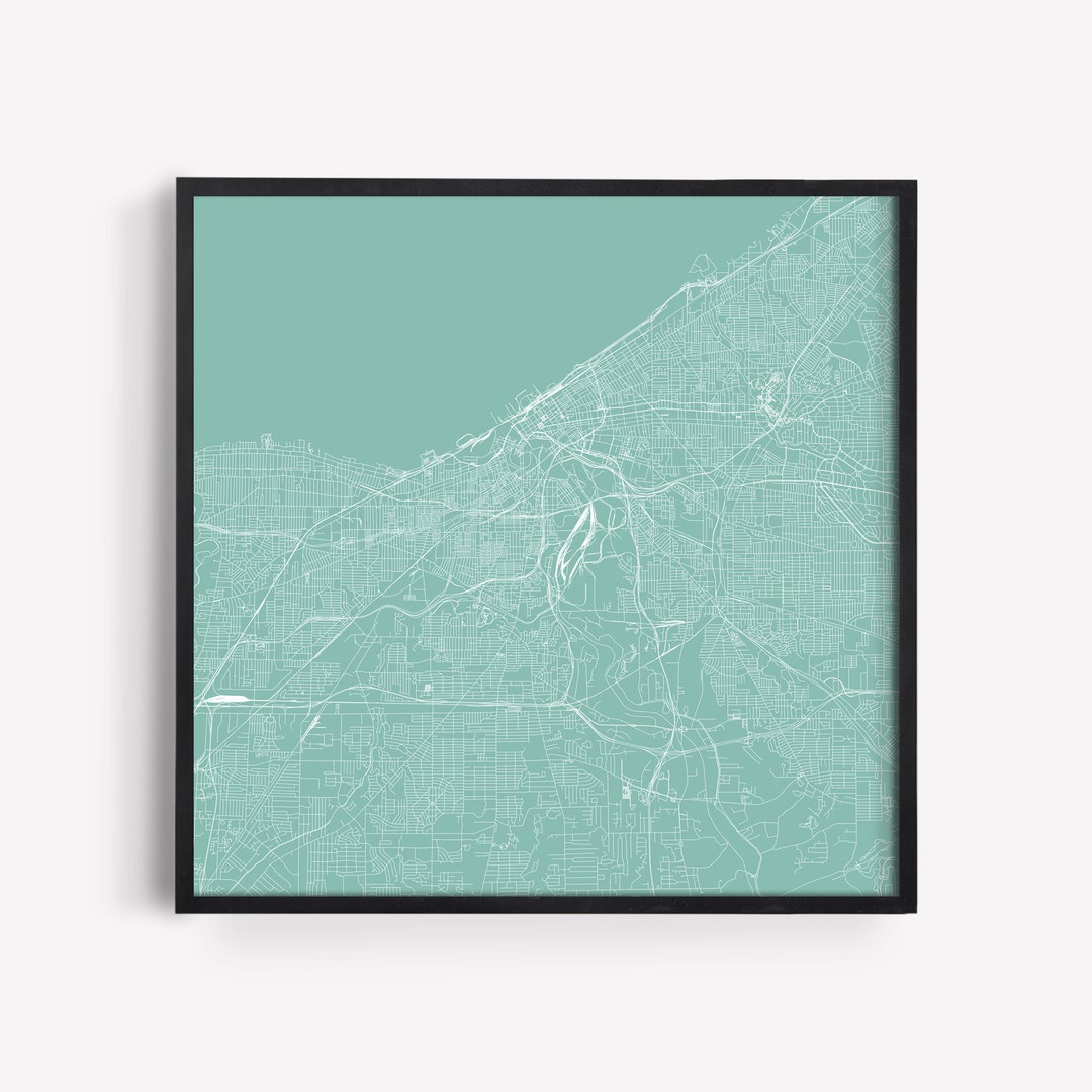 CLEVELAND Ohio CITY MAP Poster Line Art City Map Road Map Cleveland ...