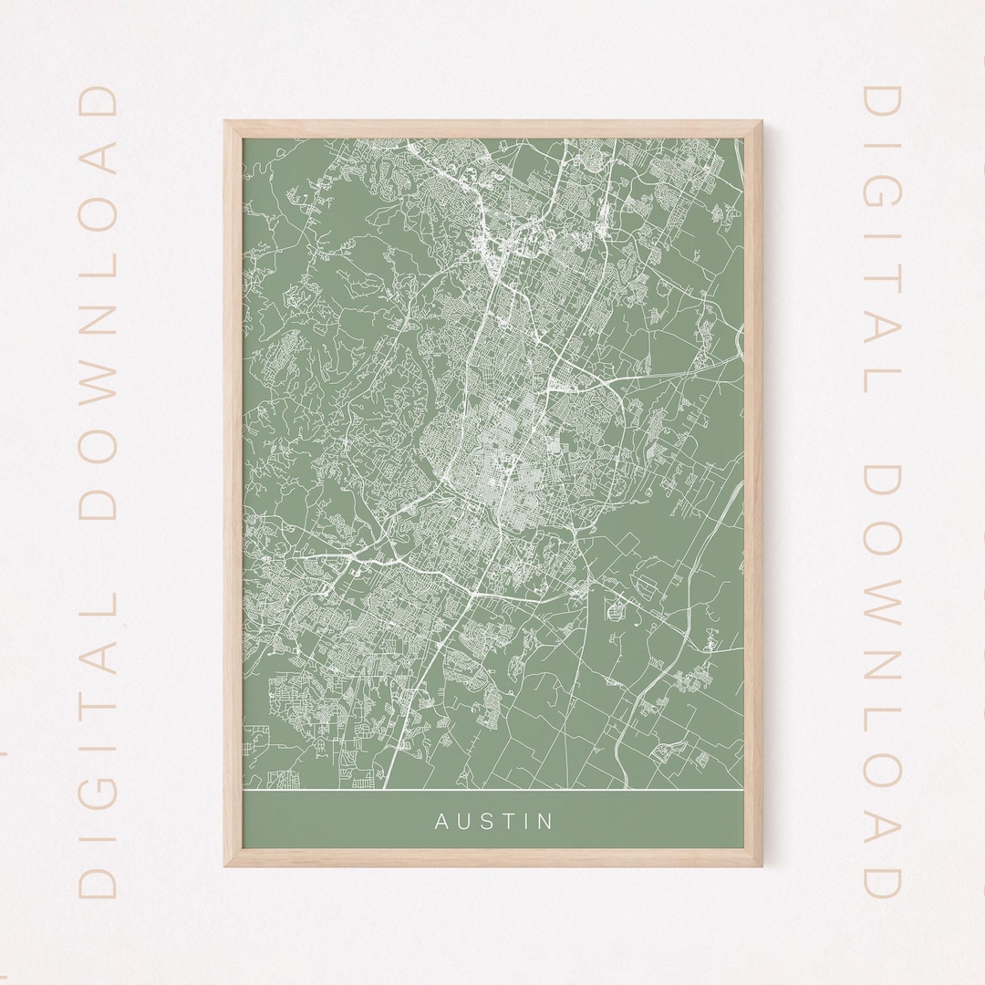 AUSTIN TEXAS MAP, Digital Download, Line Art, Road Map, Minimalist City ...