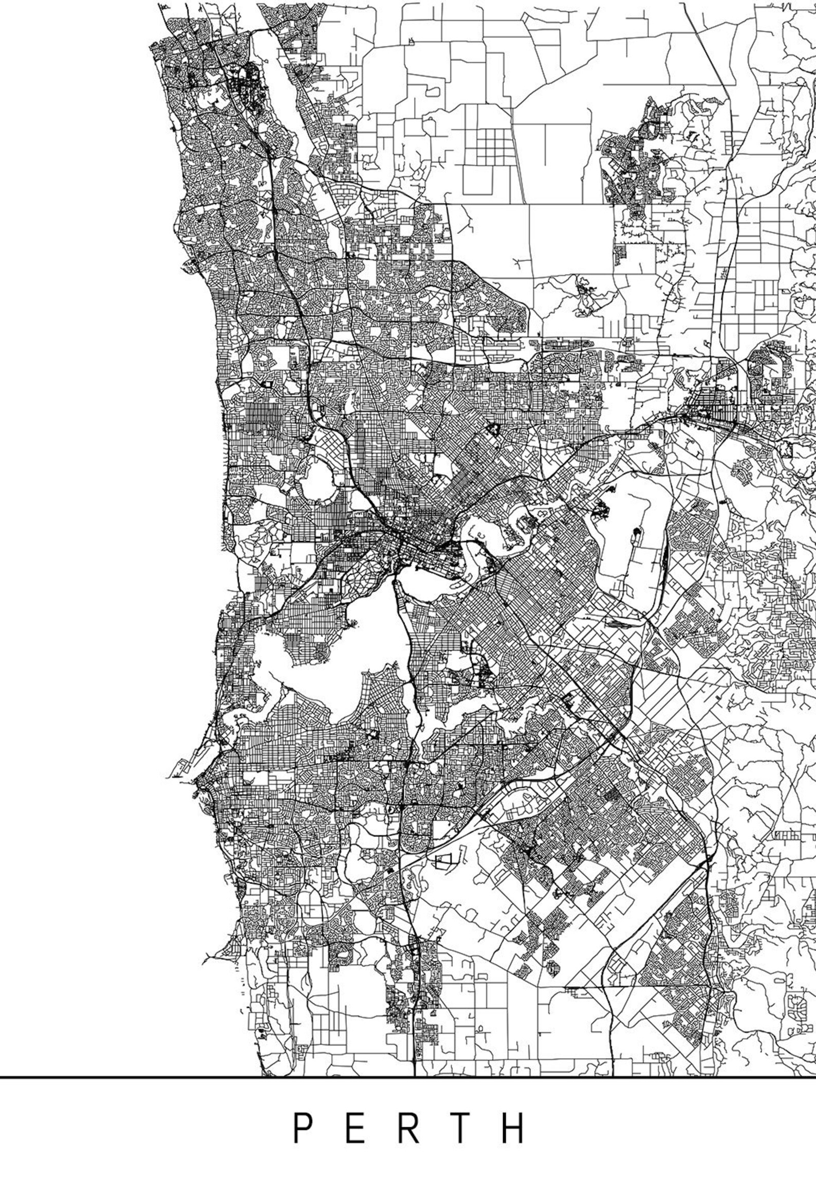 PERTH MAP Minimalist Perth Art Print Customizable City Map | Etsy Canada