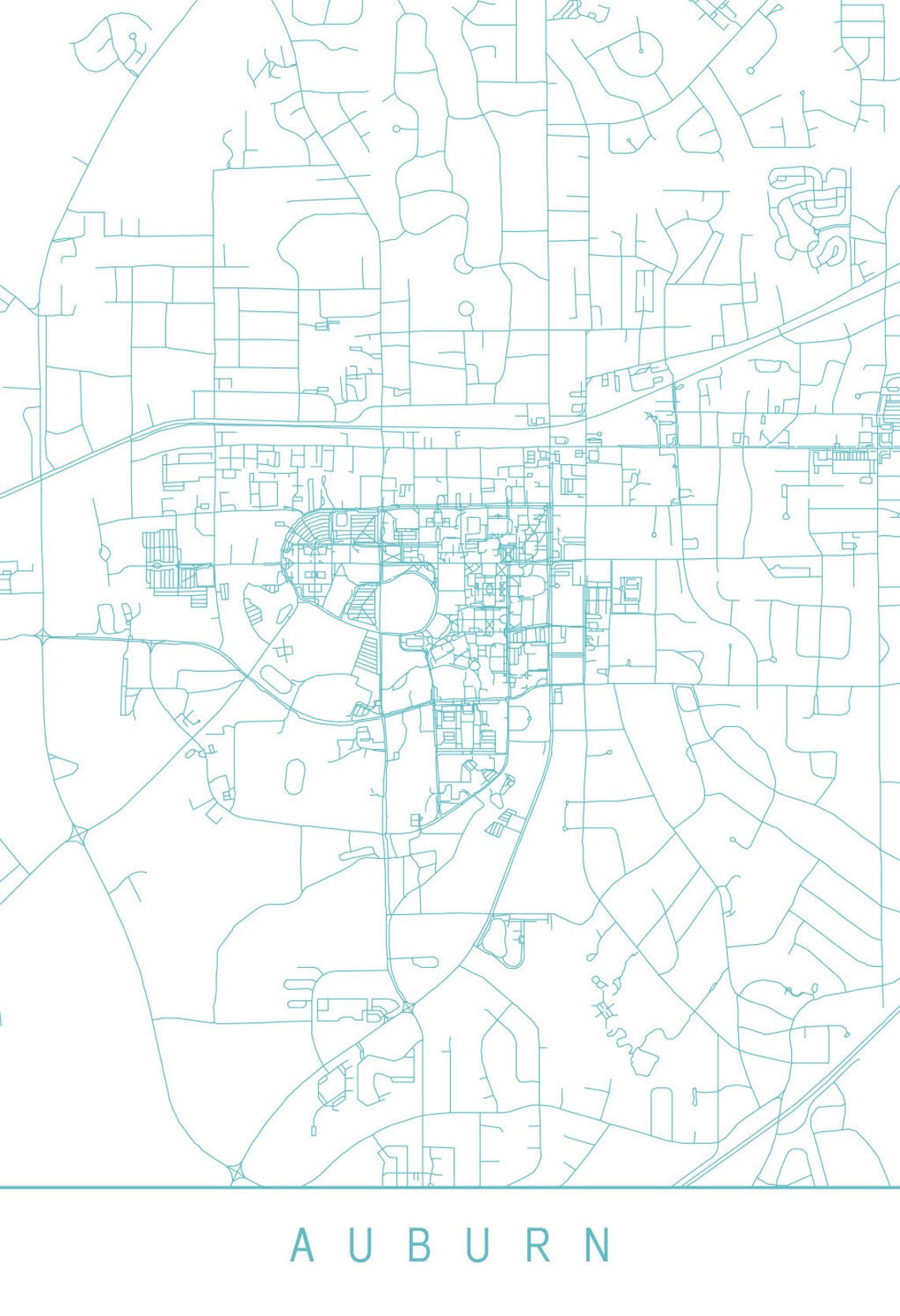 AUBURN MAP High Quality Giclee Print Minimalist Auburn Art | Etsy