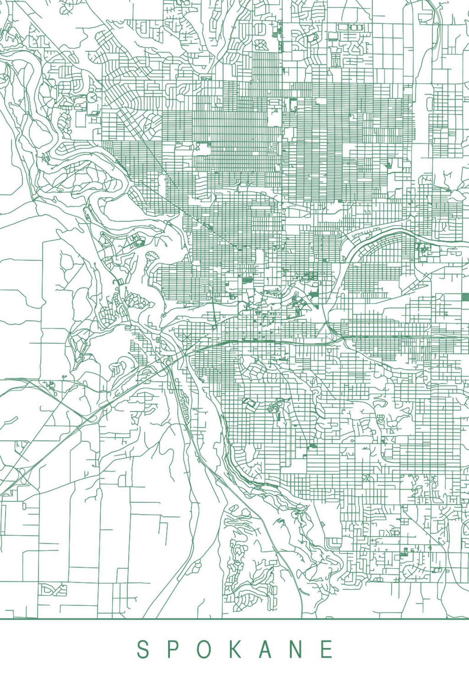 SPOKANE WASHINGTON MAP Customizable City Map High Quality | Etsy