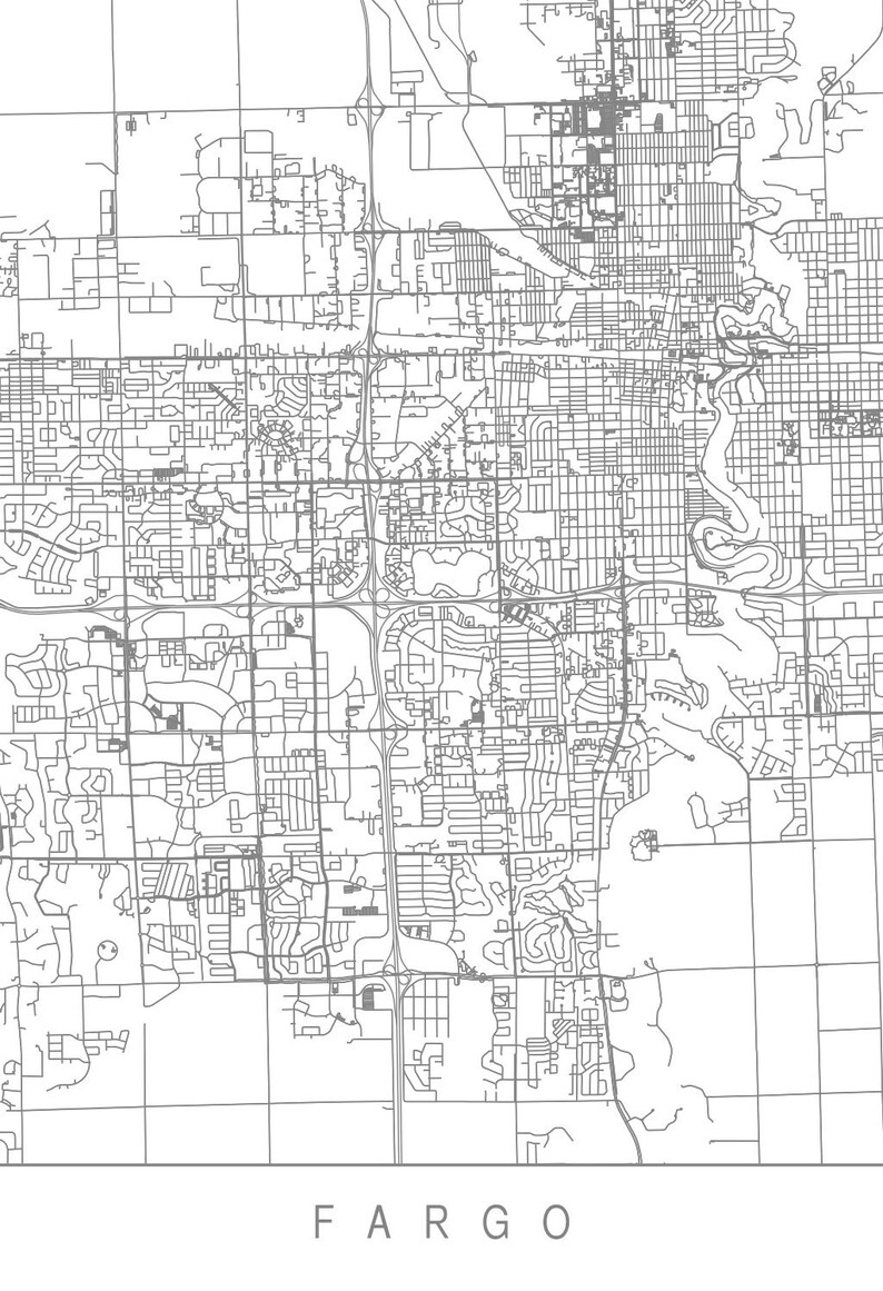 FARGO NORTH DAKOTA Map - Customizable City Map, High Quality Giclee ...