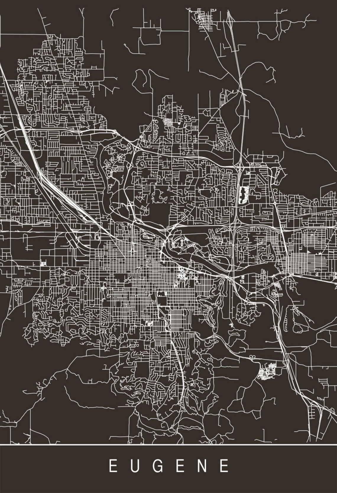 EUGENE MAP PRINT Customizable City Map Minimalist Eugene - Etsy