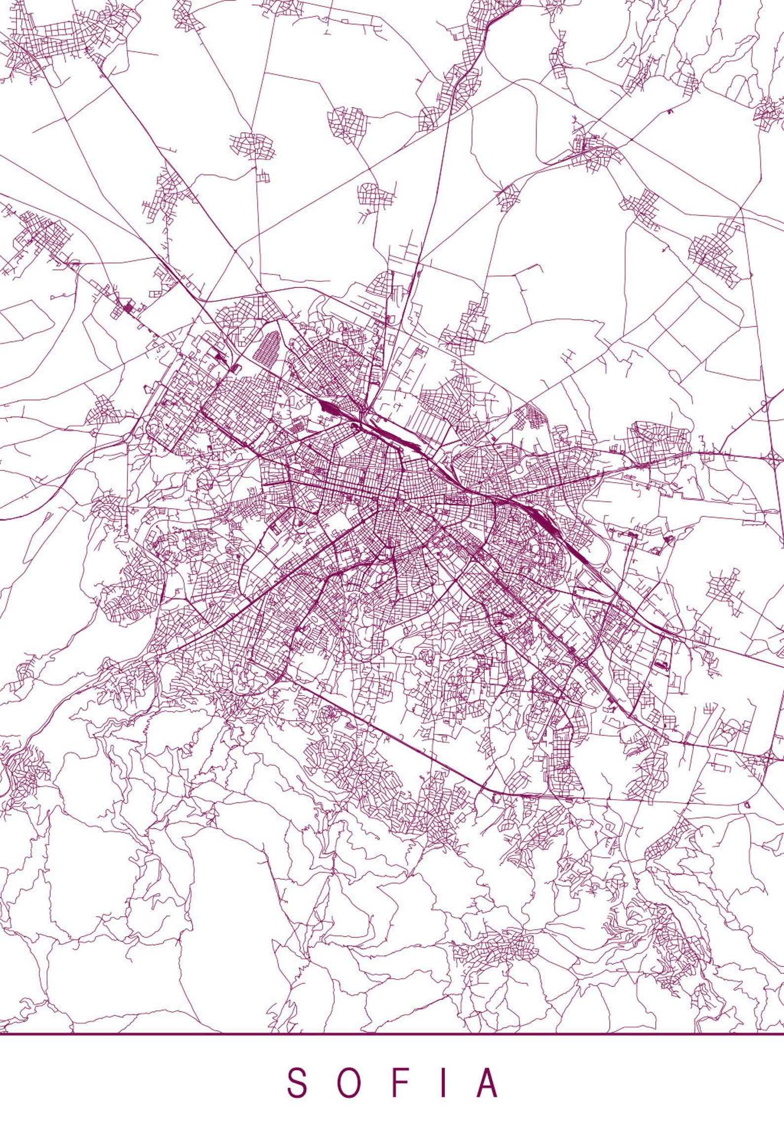 SOFIA MAP Minimalist Sofia Art Print Customizable City Map - Etsy