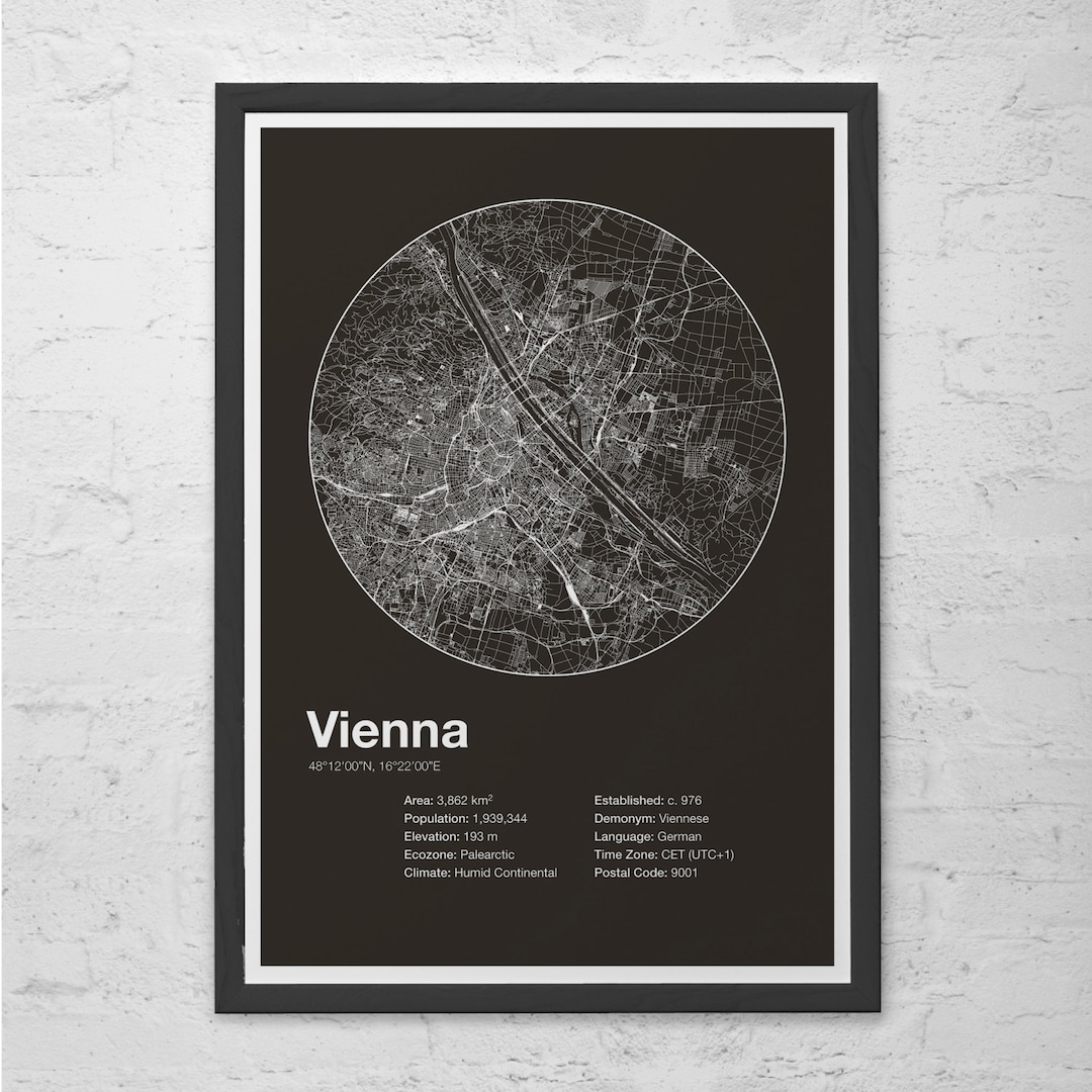VIENNA INFO MAP - Vienna, Austria - Minimalist Map of Vienna ...