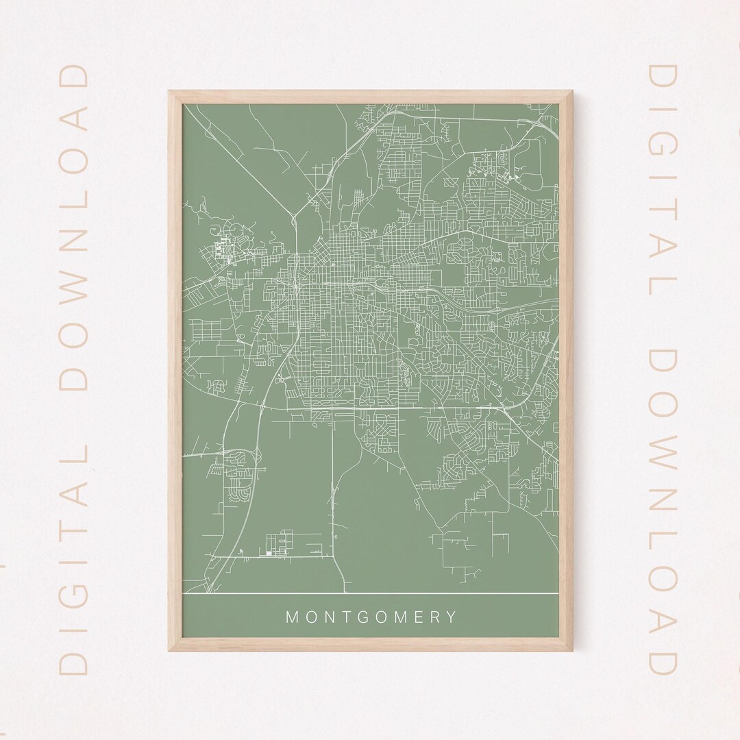 MONTGOMERY CITY MAP, Digital, Line Art City Map, Road Map of Montgomery ...