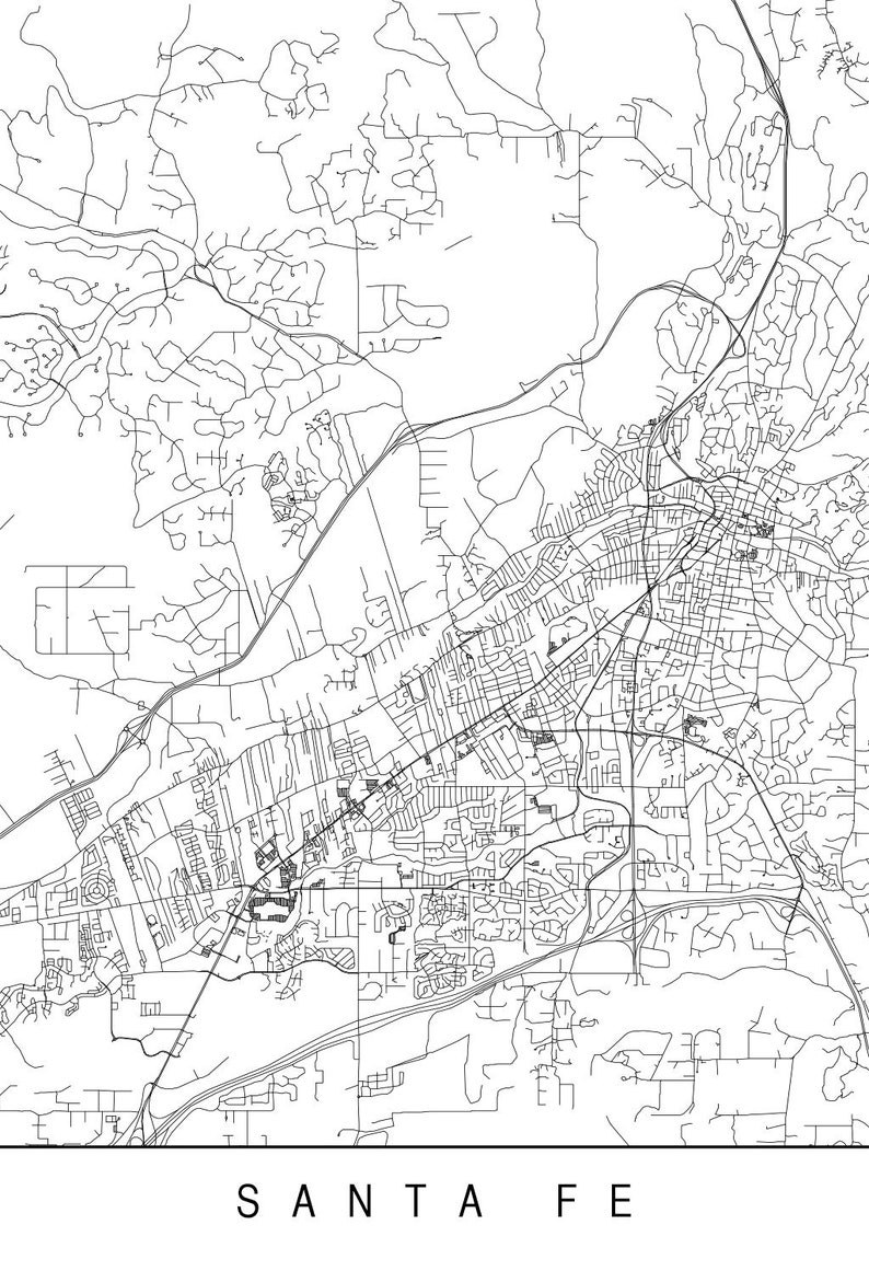 SANTA FE MAP - Minimalist Santa Fe Art Print, Customizable City Map ...
