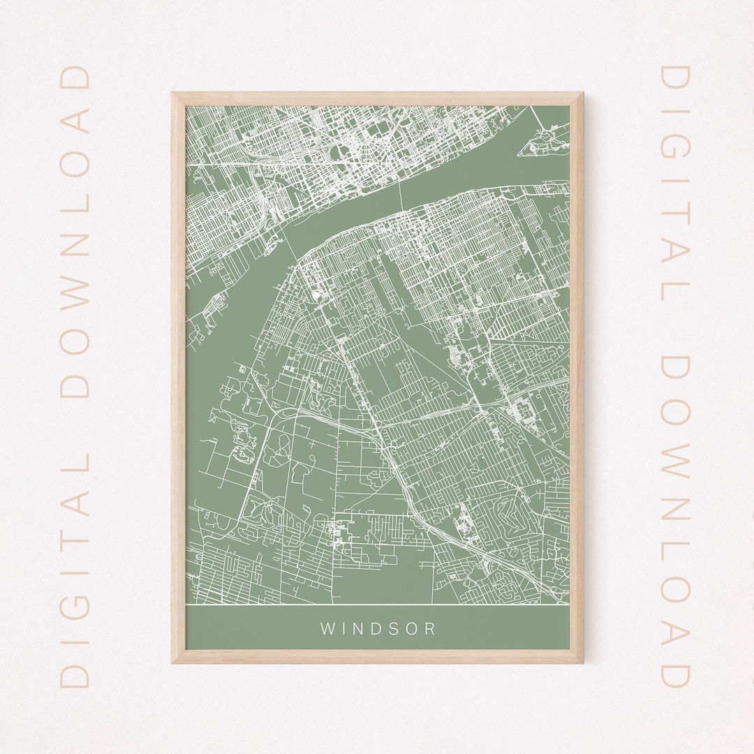 WINDSOR CITY MAP Art Print, Digital Download, Windsor Ontario Map Art ...