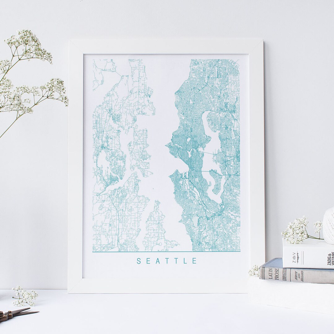 SEATTLE MAP Minimalist Seattle Art Print Customizable City - Etsy
