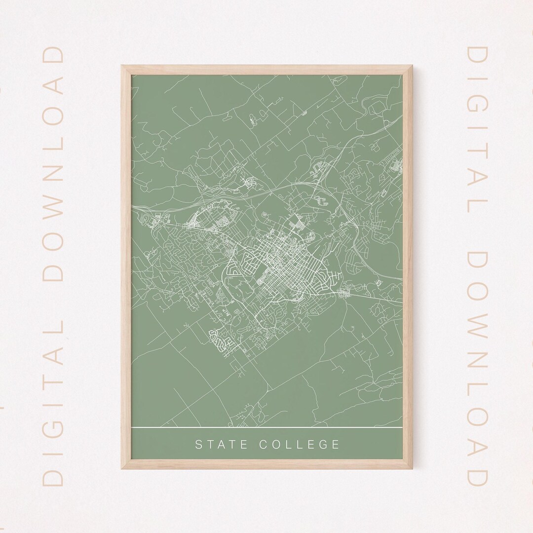 STATE COLLEGE MAP Print, Modern City Print Art, City Map Home Decor ...