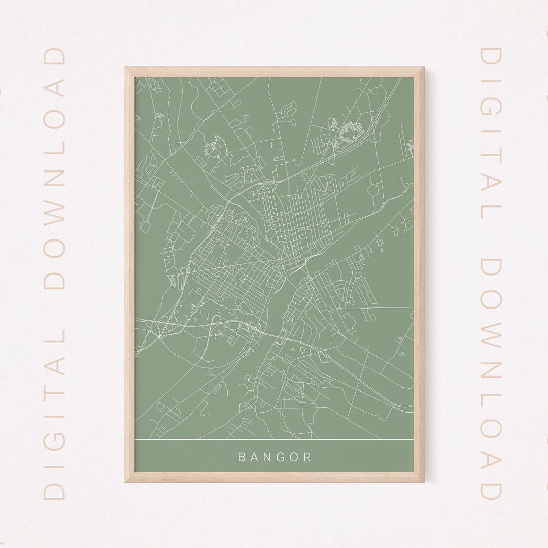 BANGOR CITY MAP, Digital Download, Line Art, Road Map of Bangor ...