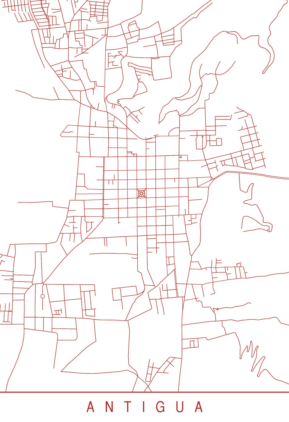ANTIGUA GUATEMALA MAP - High Quality Giclee Print, Minimalist Antigua ...