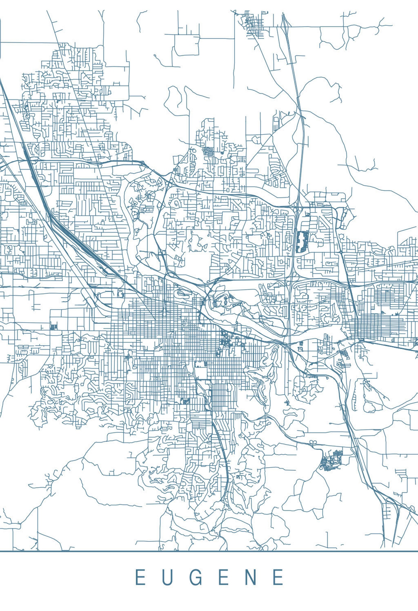 EUGENE MAP High Quality Giclee Print Minimalist Eugene - Etsy