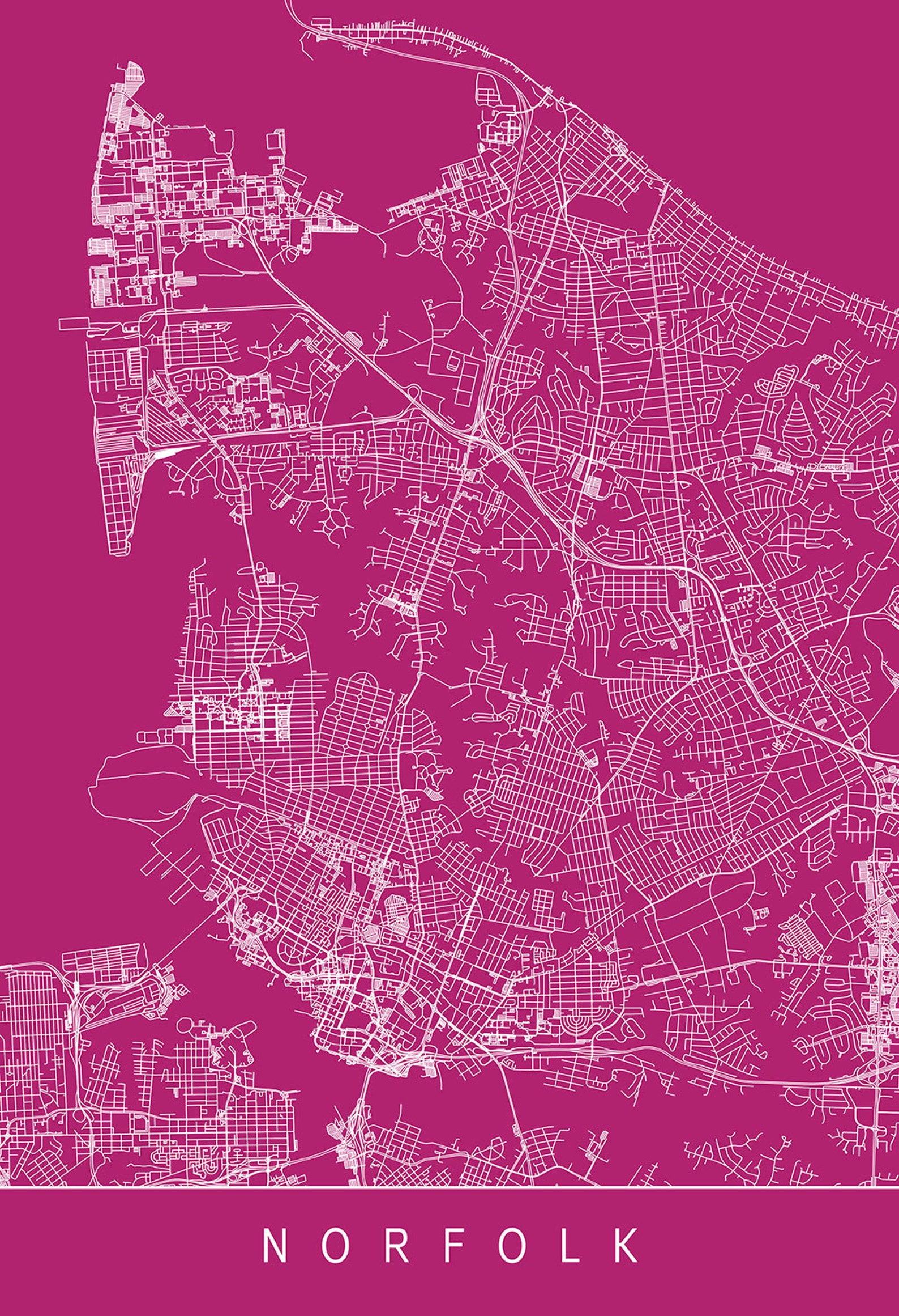 NORFOLK CITY MAP Line Art City Map Road Map of Norfolk | Etsy