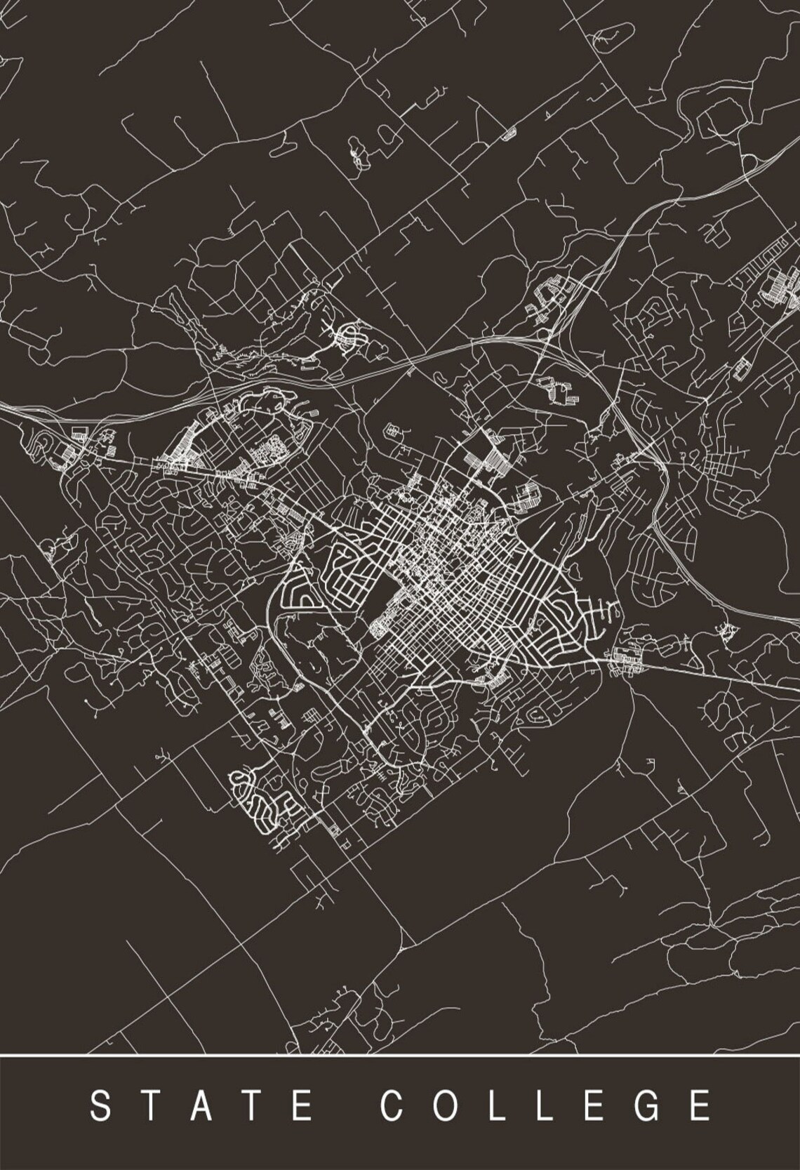 STATE COLLEGE MAP Print Modern City Print Art Customizable - Etsy