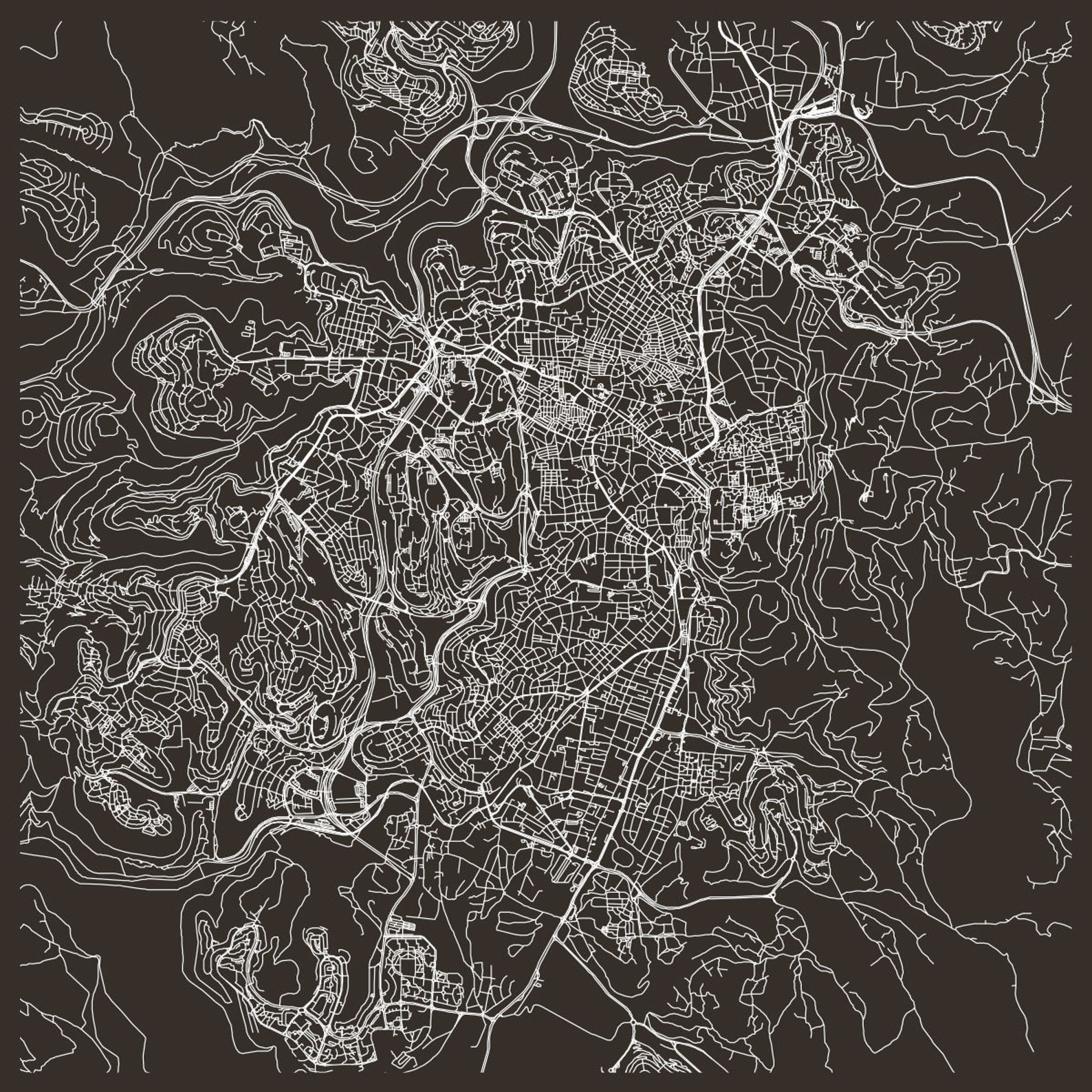 JERUSALEM CITY MAP Fine Art Map Poster Modern Jerusalem Holy Land Print ...