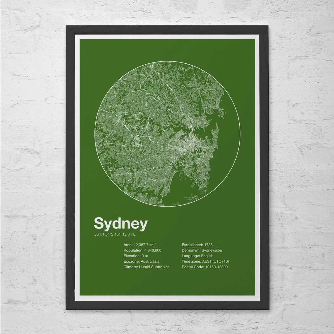 SYDNEY INFO MAP - Sydney, Australia - Minimalist Map of Sydney ...