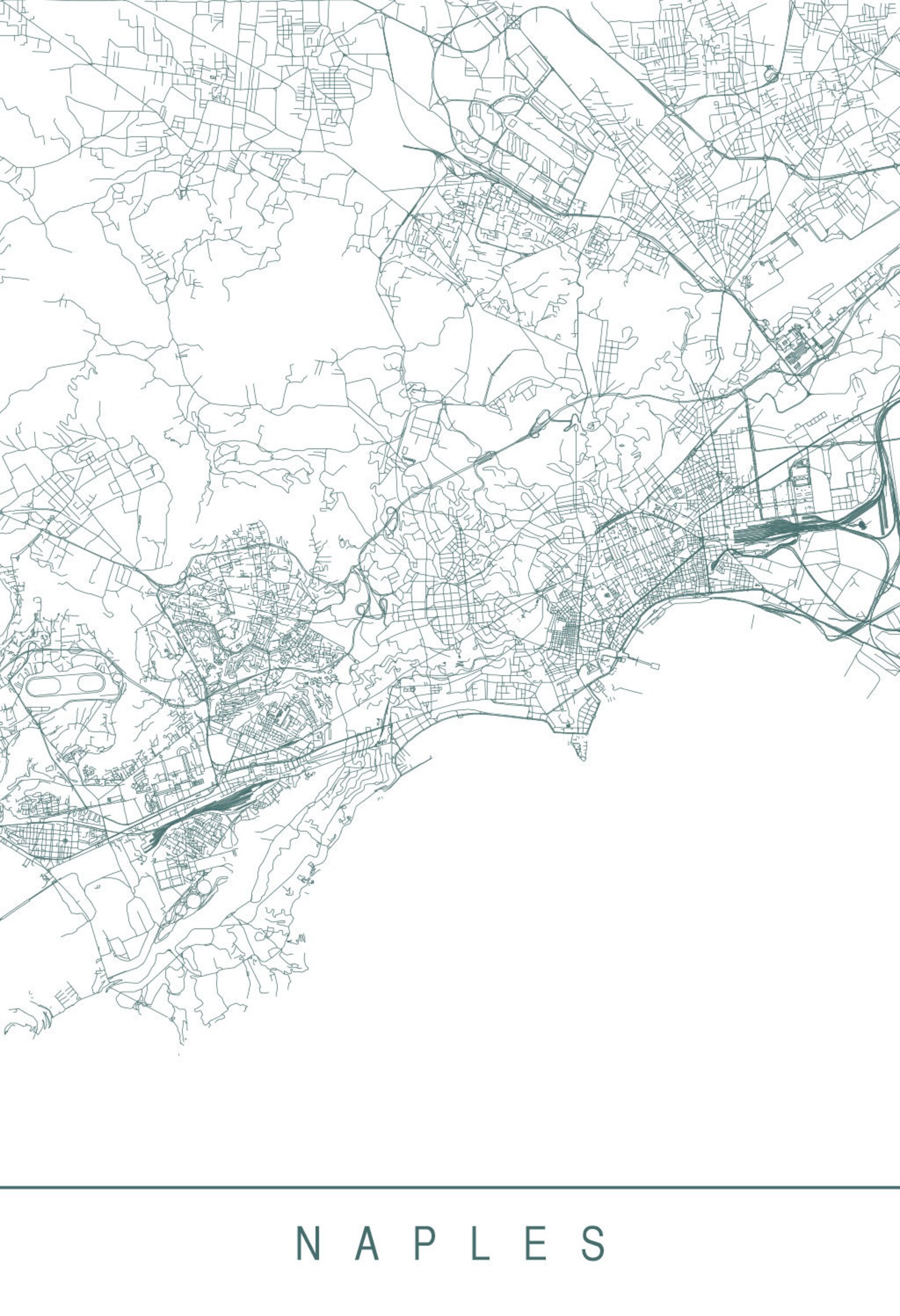 NAPLES MAP - High Quality Giclee Print, Minimalist Naples Art Print ...
