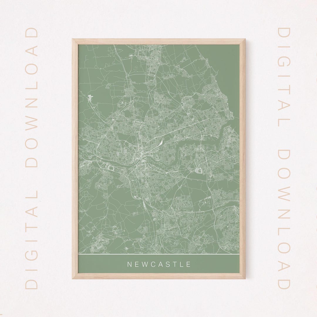 NEWCASTLE ENGLAND MAP, Digital Download, United Kingdom Map Art, High ...