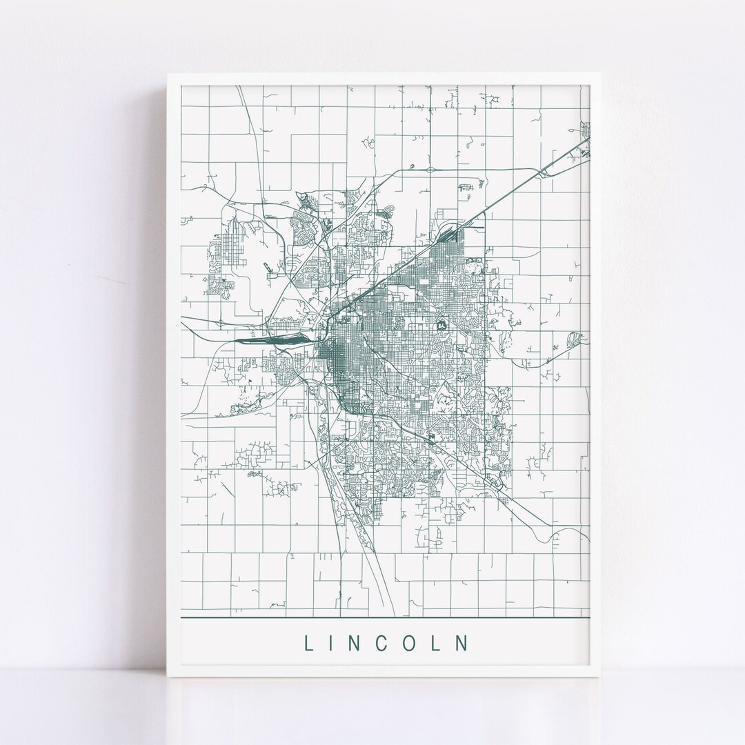 LINCOLN MAP - High Quality Giclee Print, Minimalist Lincoln Art Print ...