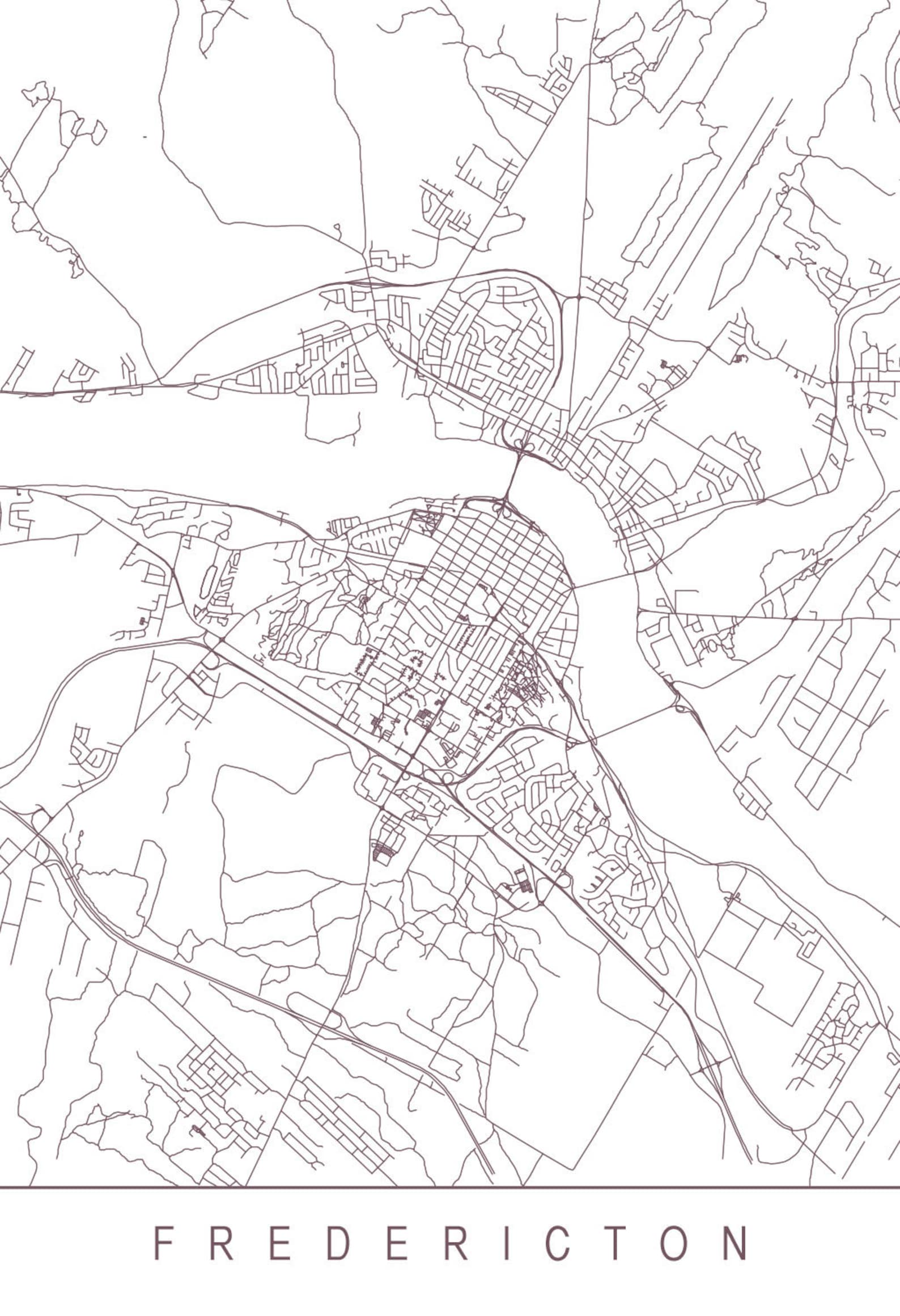 FREDERICTON MAP - High Quality Giclee Print, Minimalist Fredericton Art ...