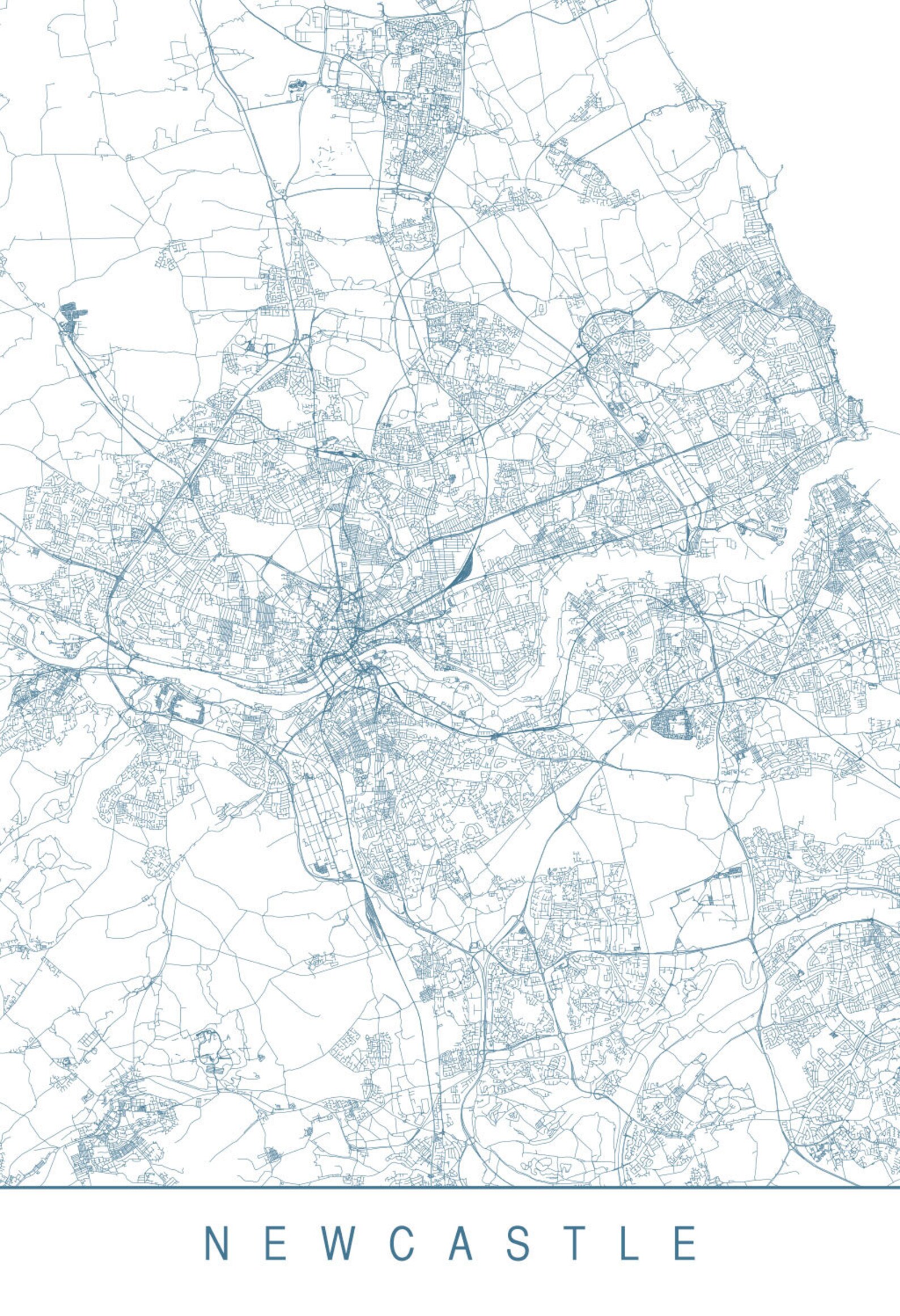 NEWCASTLE MAP - High Quality Giclee Print, Minimalist Newcastle Art ...