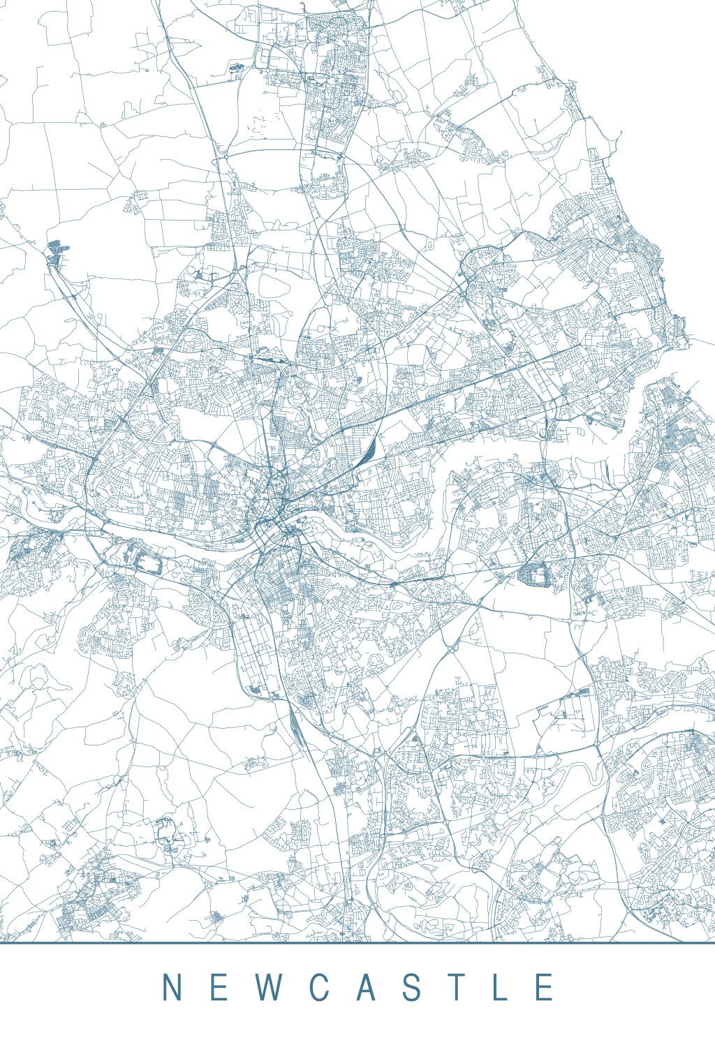 NEWCASTLE MAP - High Quality Giclee Print, Minimalist Newcastle Art ...