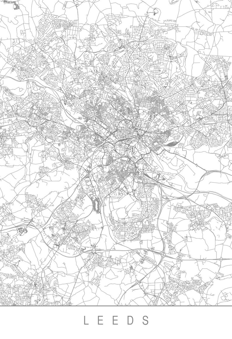 LEEDS MAP - High Quality Giclee Print, Minimalist Leeds Art Print ...