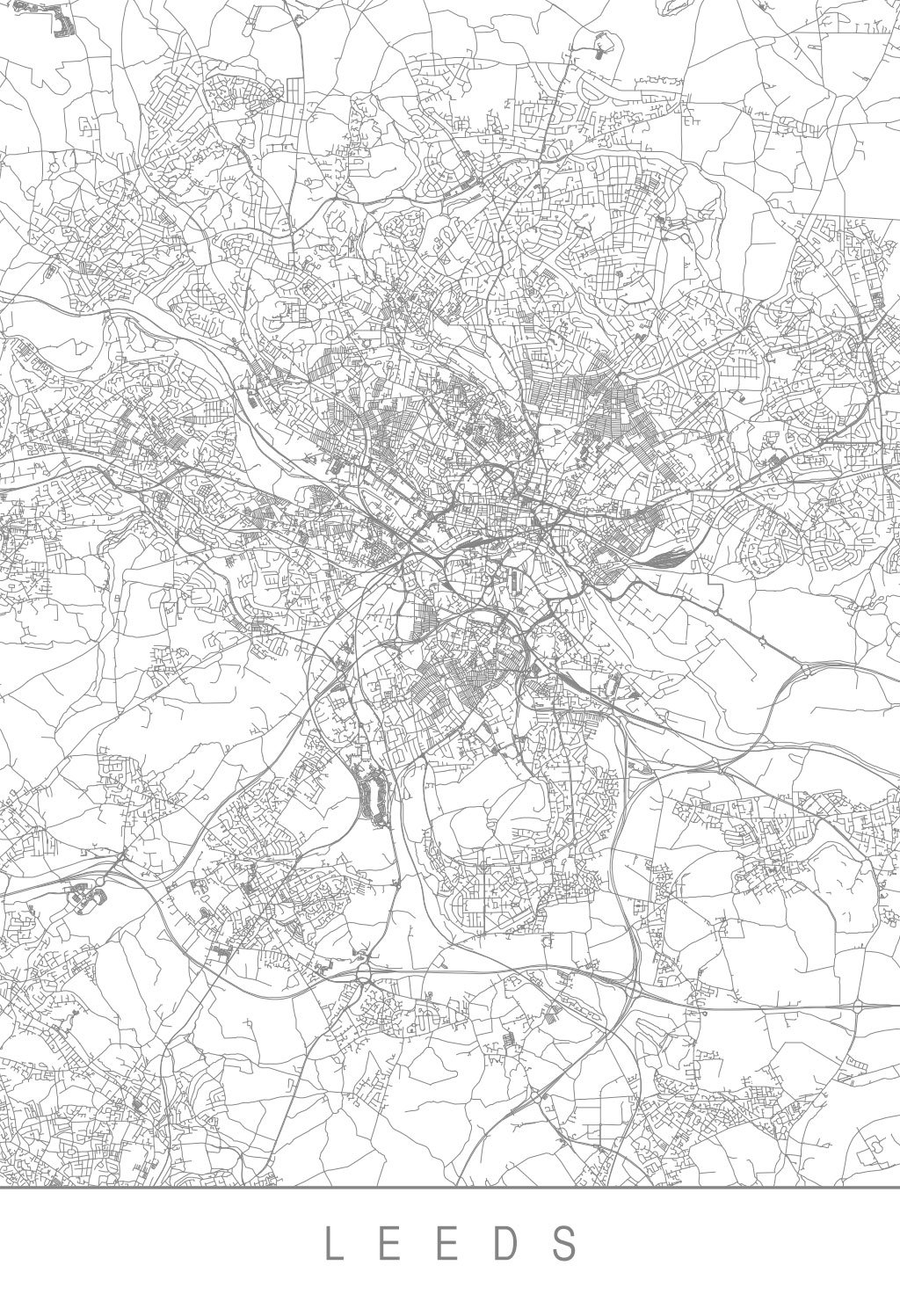LEEDS MAP - High Quality Giclee Print, Minimalist Leeds Art Print ...