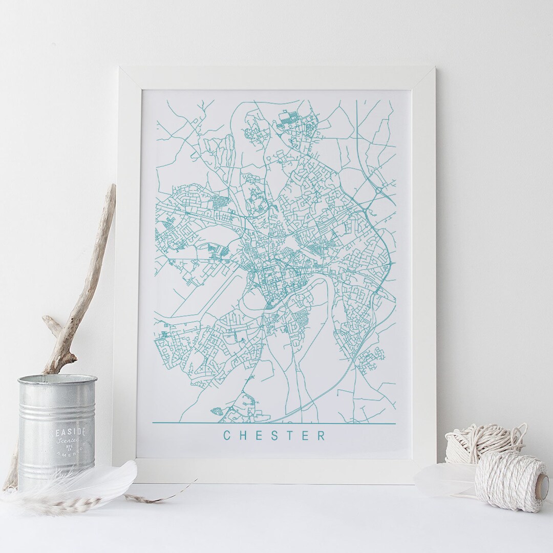 CHESTER MAP - High Quality Giclee Print, Minimalist Chester Art Print ...