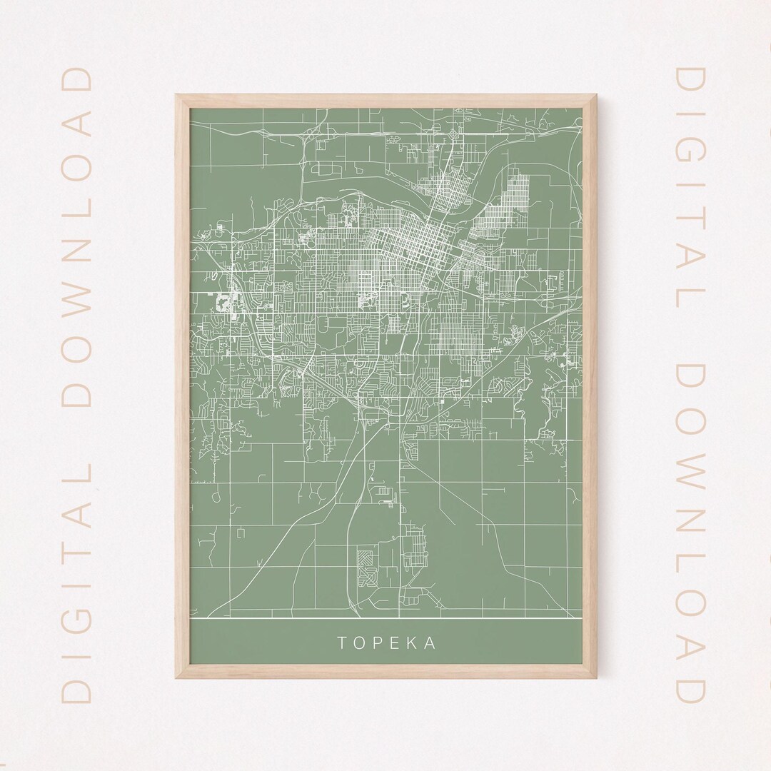 TOPEKA CITY MAP, Digital, Line Art City Map, Road Map of Topeka, Kansas ...