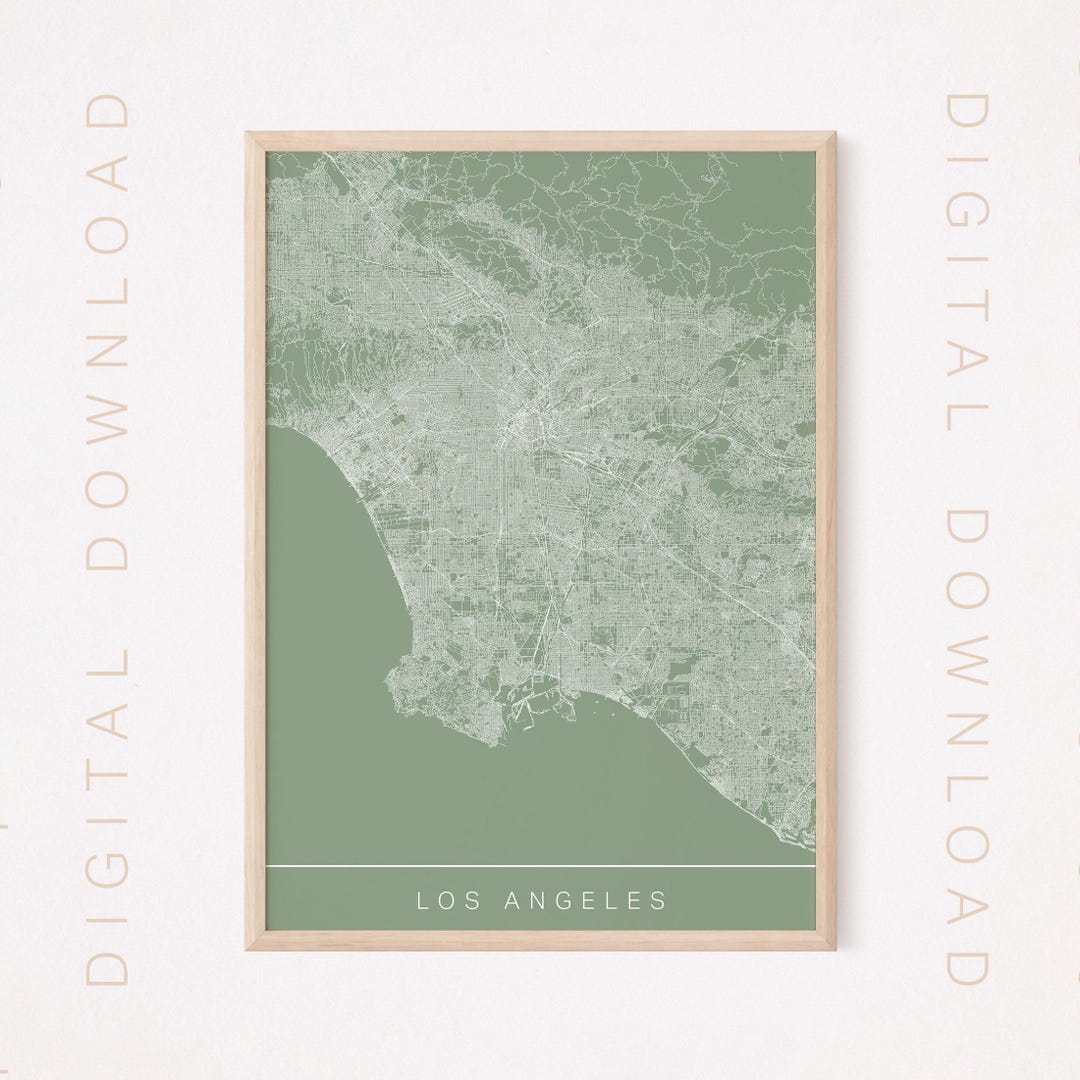 LA MAP ART, Digital Line Art City Map, Los Angeles California Map Art ...