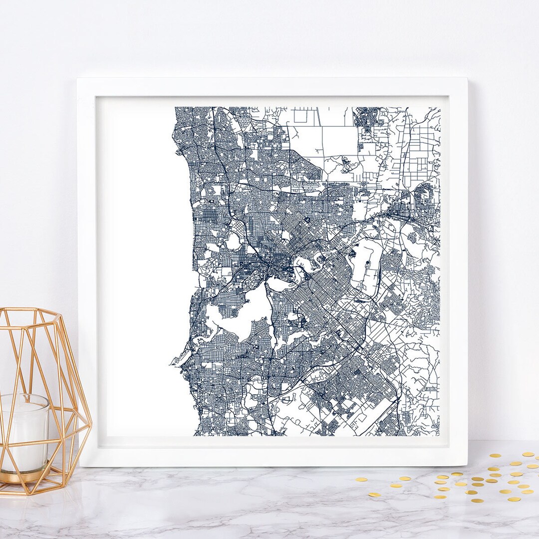 PERTH CITY MAP - Fine Art Map Poster - Perth Australia Map Print ...
