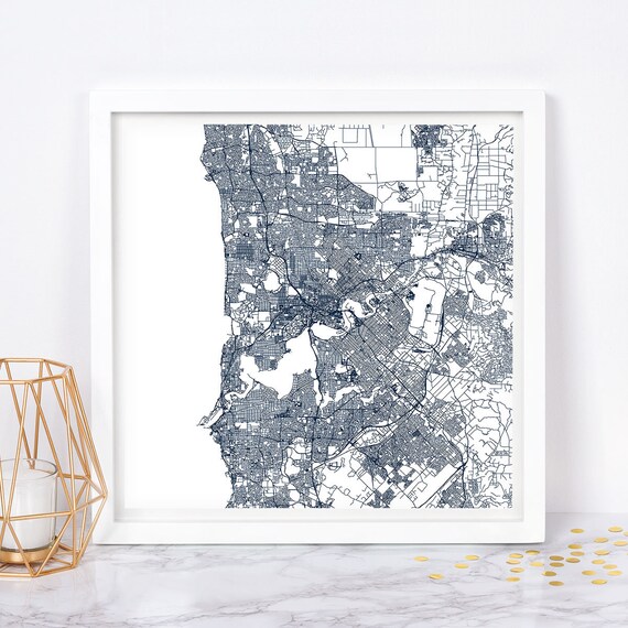 PERTH CITY MAP Fine Art Map Poster Perth Australia Map - Etsy