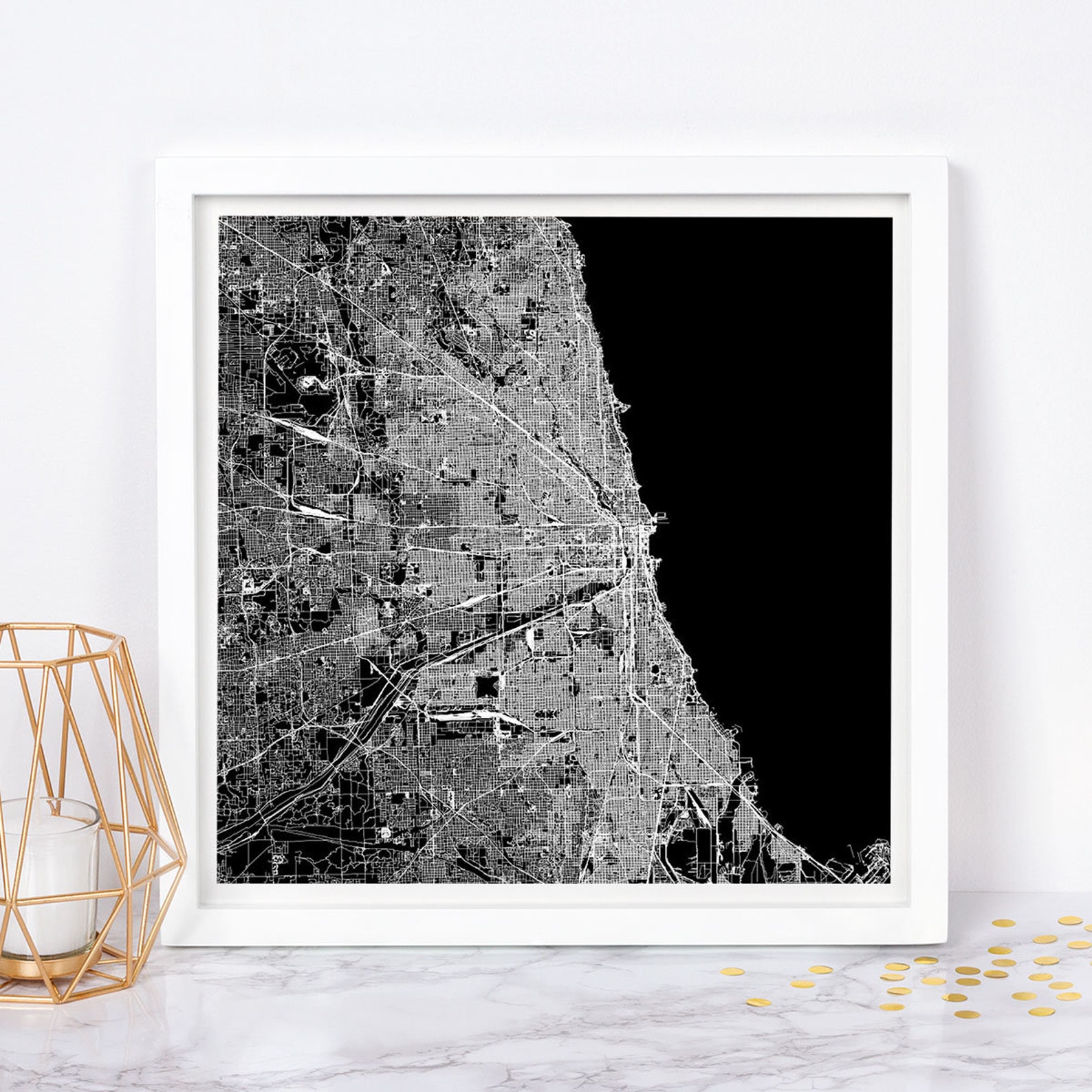 CHICAGO CITY MAP Poster Line Art City Map Road Map of Chicago - Etsy