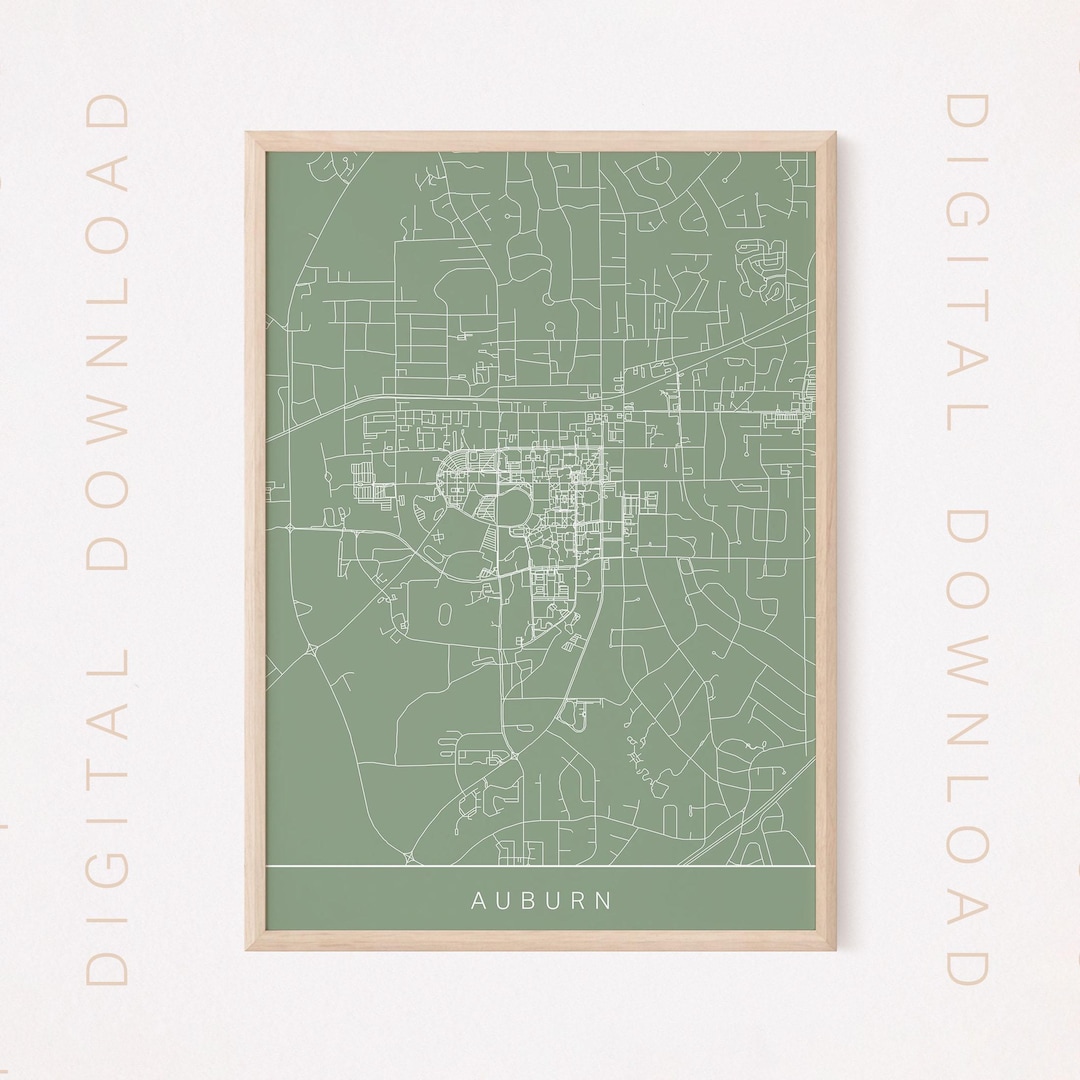 AUBURN CITY MAP, Digital Download, Line Art, Road Map of Auburn ...