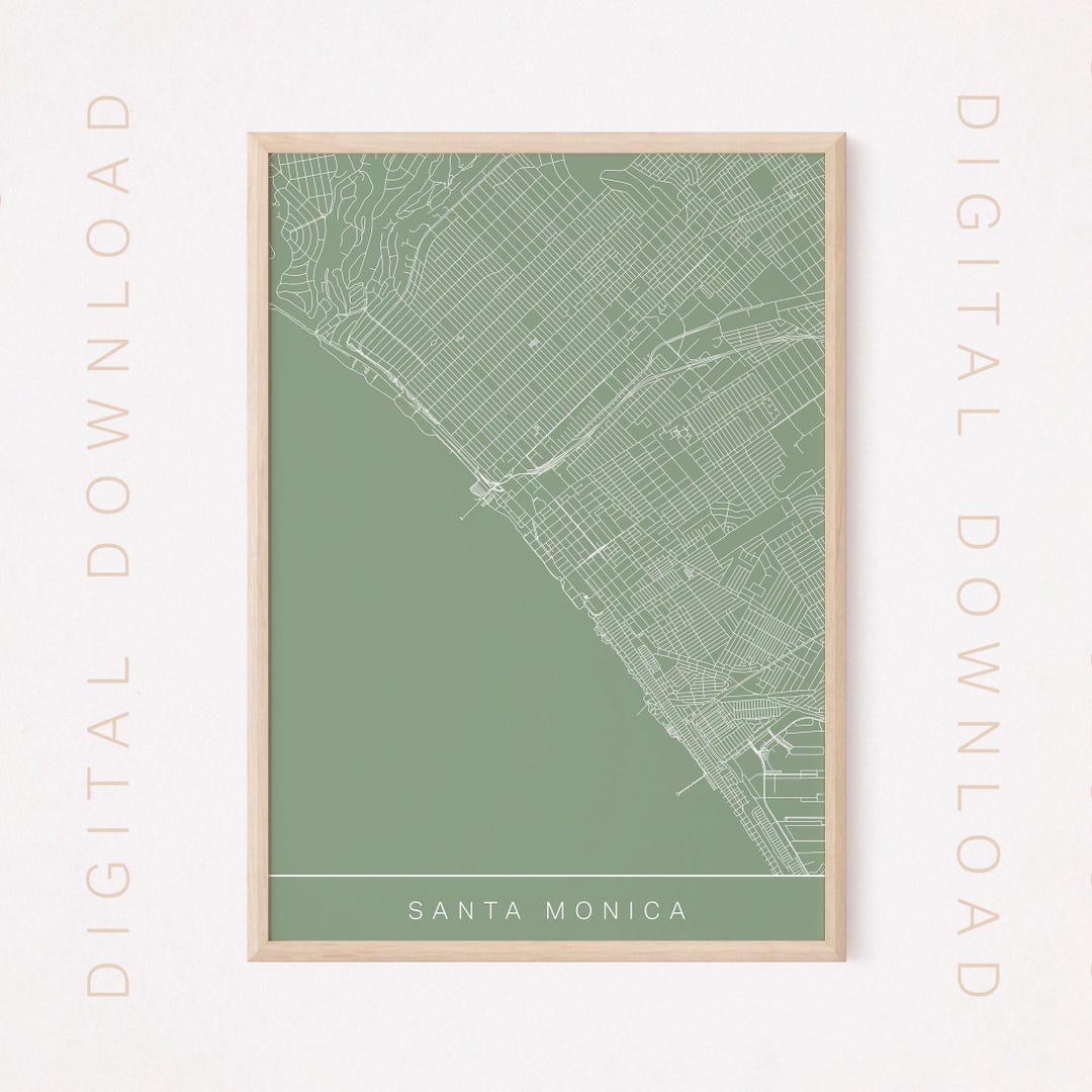 SANTA MONICA MAP, Printable Digital Download, California City Poster ...