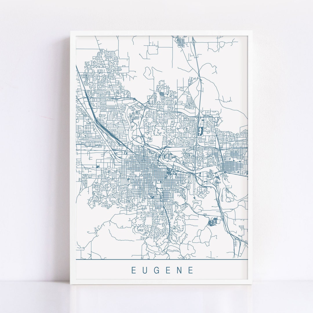 EUGENE MAP - High Quality Giclee Print, Minimalist Eugene Oregon Art ...