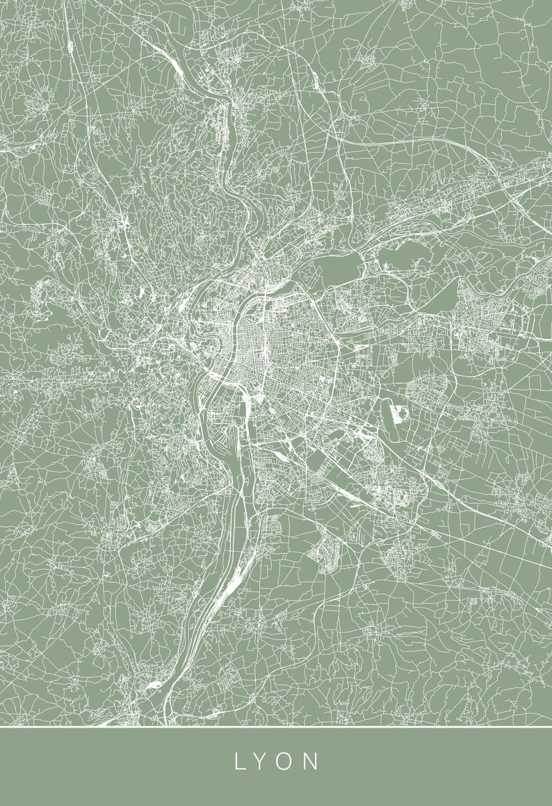 LYON FRANCE MAP, Digital Download, Printable City Poster, Multiple ...
