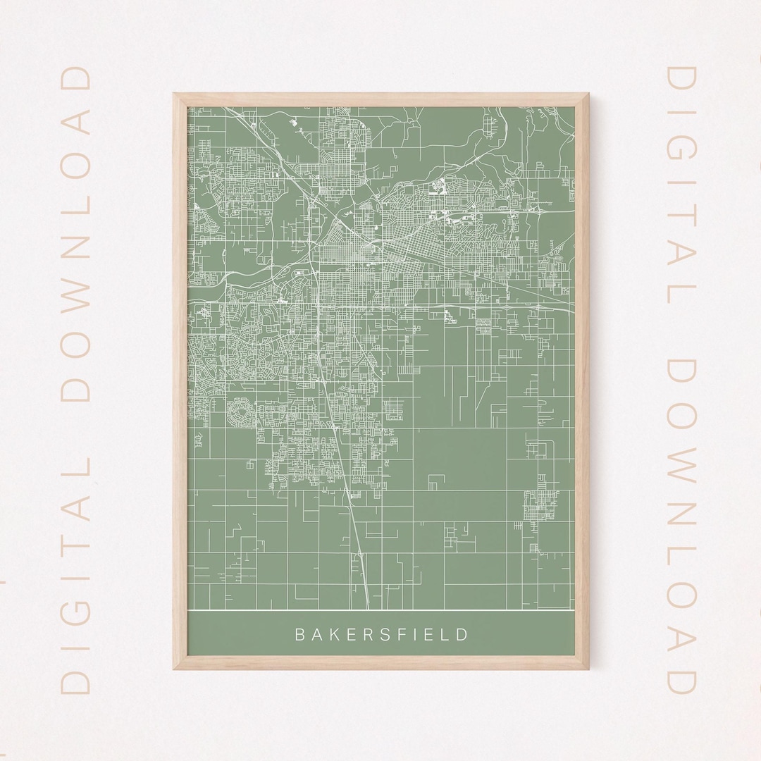 BAKERSFIELD CITY MAP, Digital Download, Line Art City Map, Road Map of ...