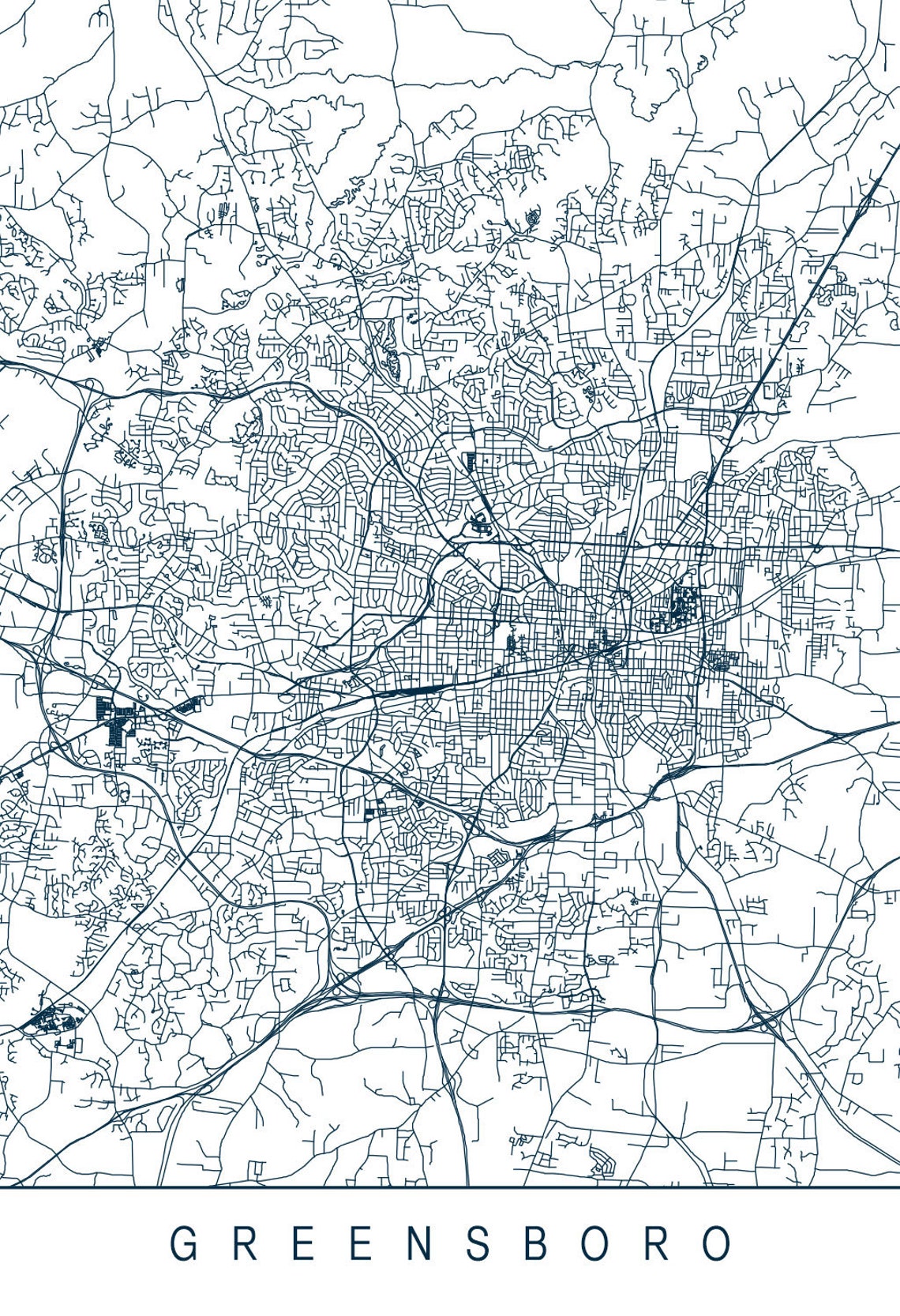 GREENSBORO MAP High Quality Giclee Print Minimalist - Etsy Canada
