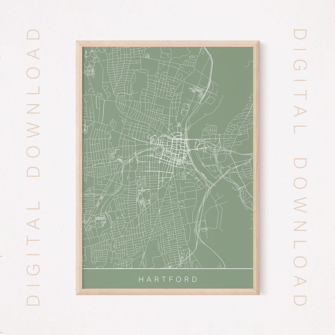 HARTFORD CITY MAP, Digital Download, Line Art City Map, Road Map of ...