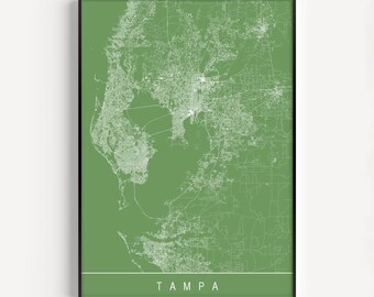 TAMPA FL Map Art Wall Decor City Map Tampa Florida Art Print Poster ...
