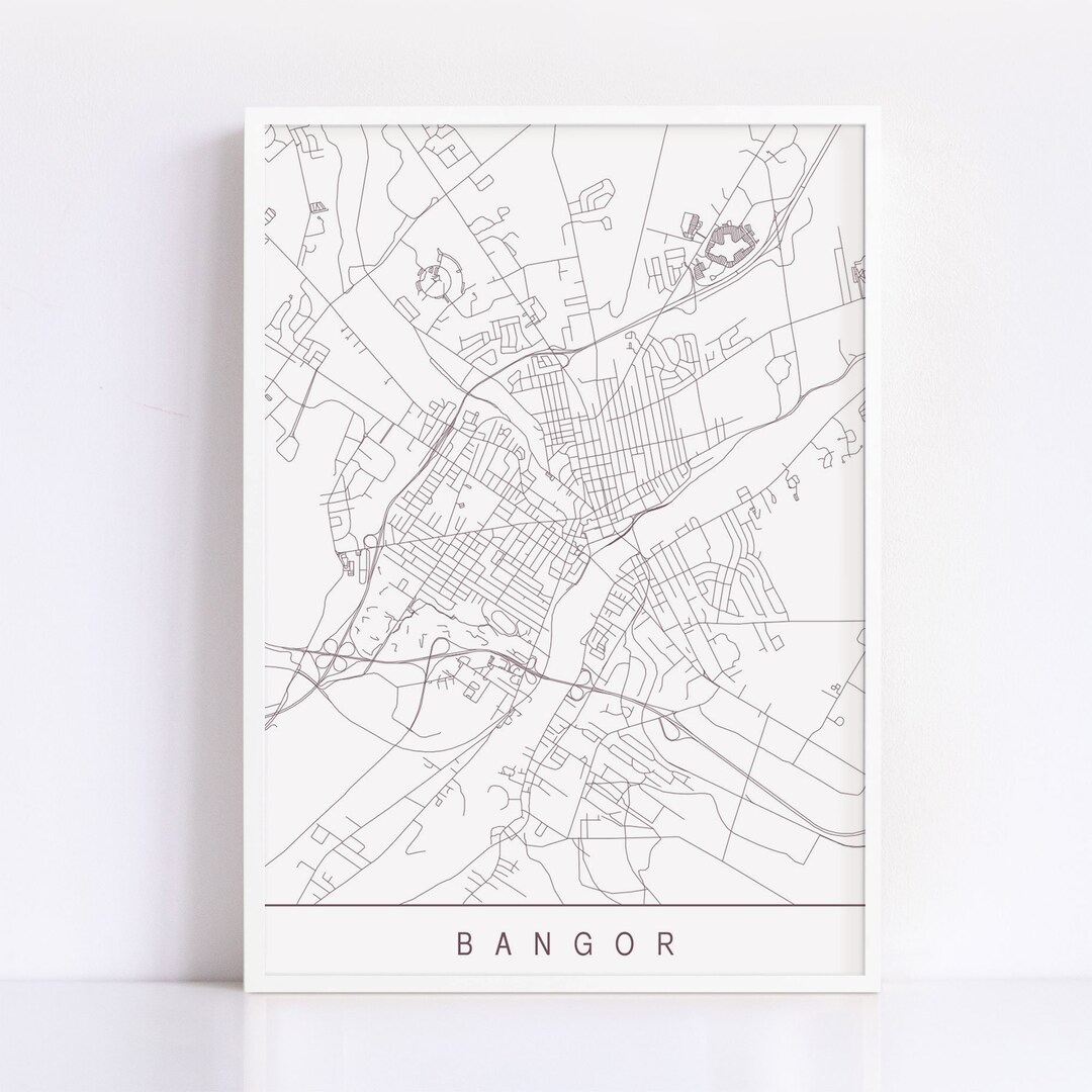 BANGOR MAP - High Quality Giclee Print, Minimalist Bangor Art Print ...
