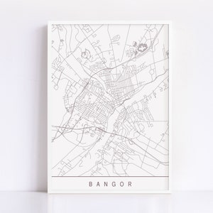 BANGOR MAP - High Quality Giclee Print, Minimalist Bangor Art Print ...