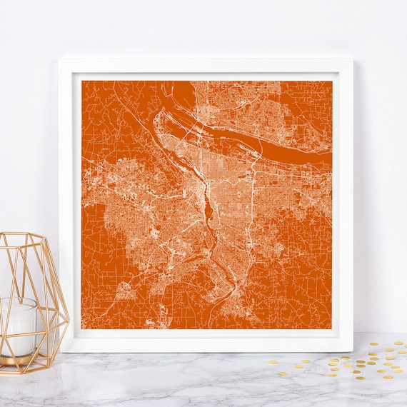 PORTLAND CITY Map Fine Art Map Poster Modern Oregon USA - Etsy