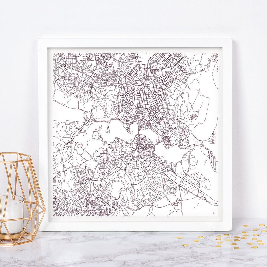 CANBERRA MAP - Fine Art Map Poster - Canberra Australia Map Print ...
