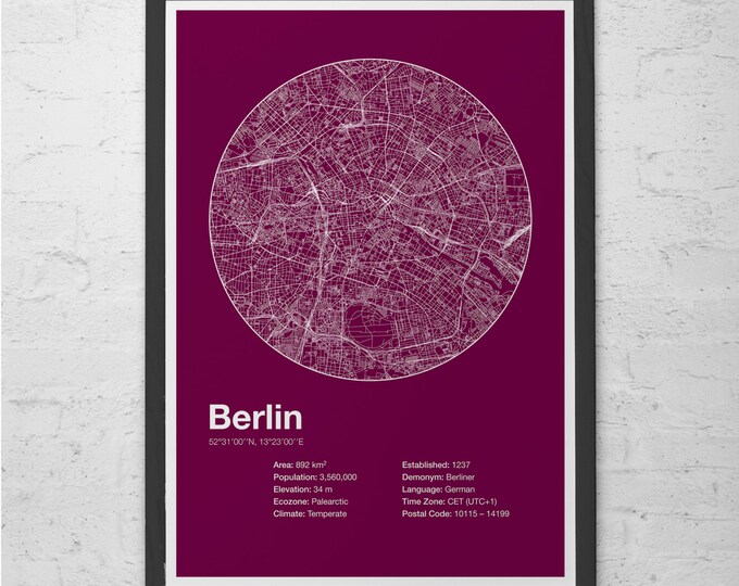BERLIN INFO MAP Berlin, Germany Minimalist Map of Berlin, Infographic ...