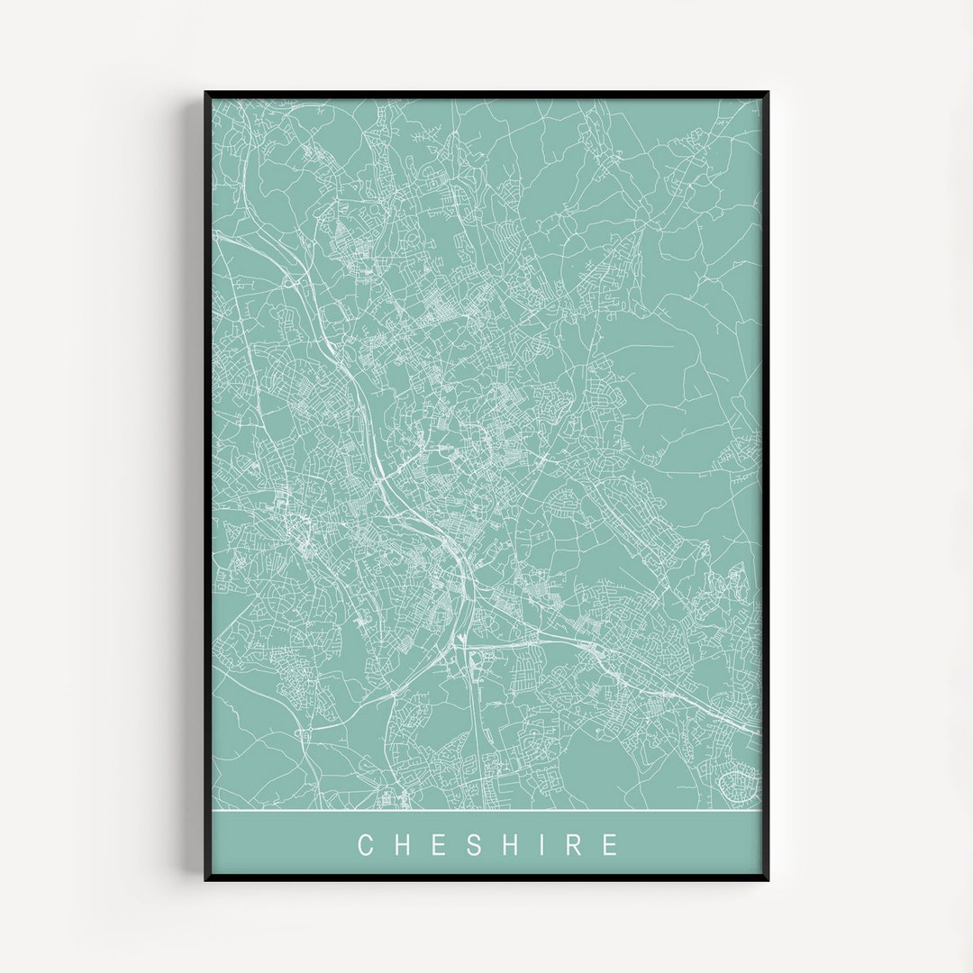 CHESHIRE CITY MAP Art Print Line Art City Map Cheshire, England Map Art ...