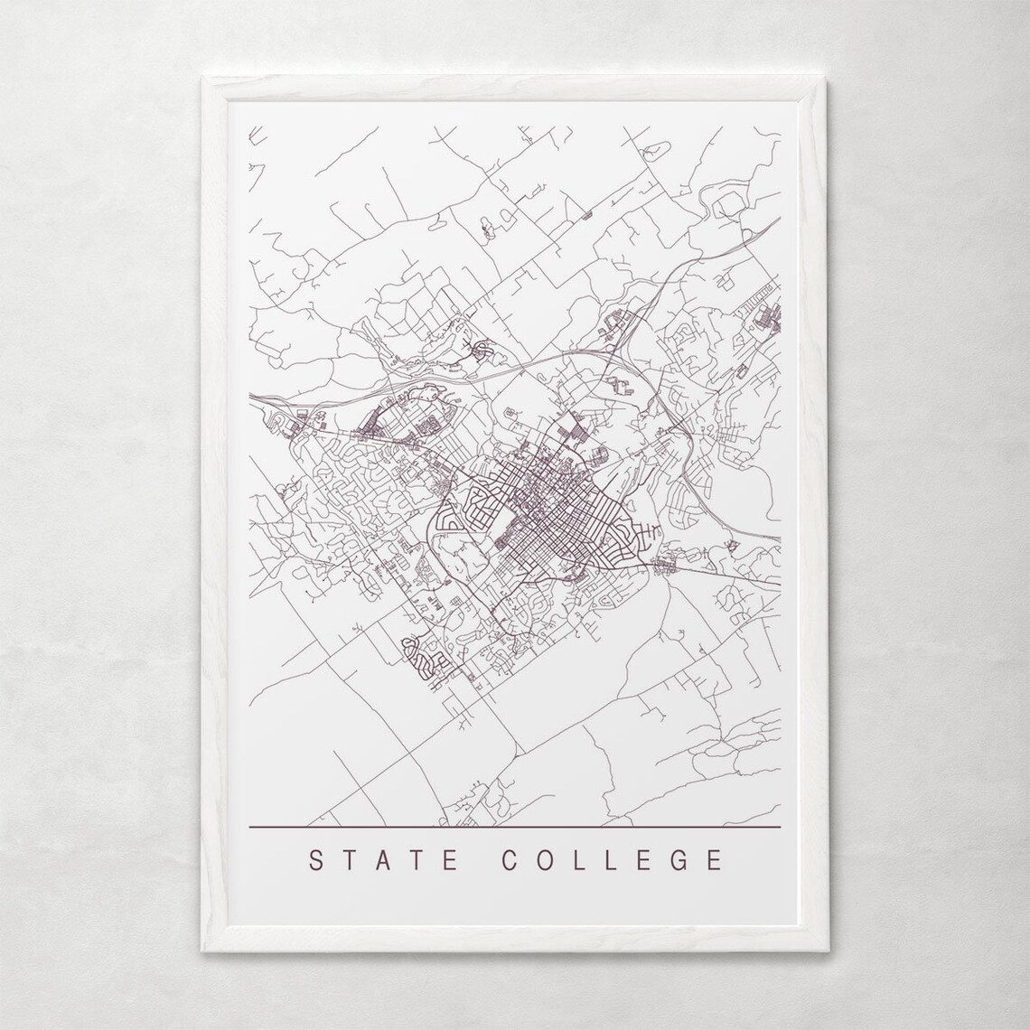 STATE COLLEGE MAP Minimalist State College Art Print | Etsy